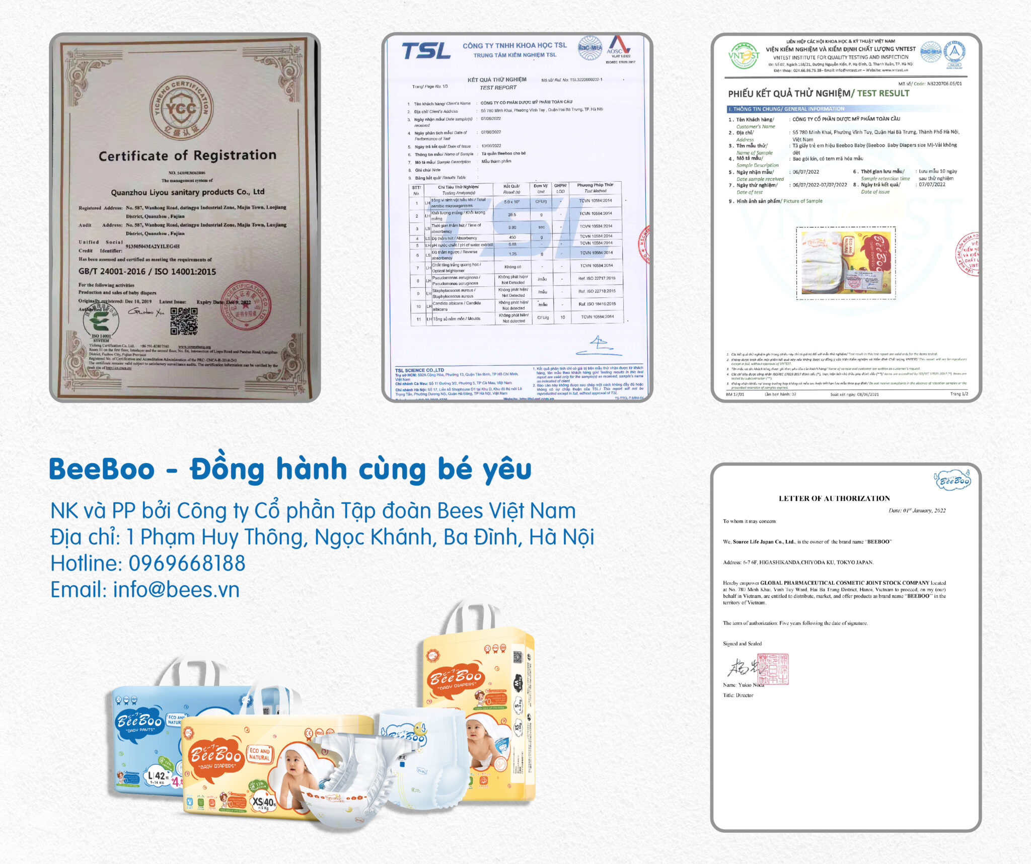 BeeBoo cam kết đầy đủ các chứng nhận về tiêu chuẩn chất lượng sản phẩm - BeeBoo - Tã Bỉm Nhật Bản